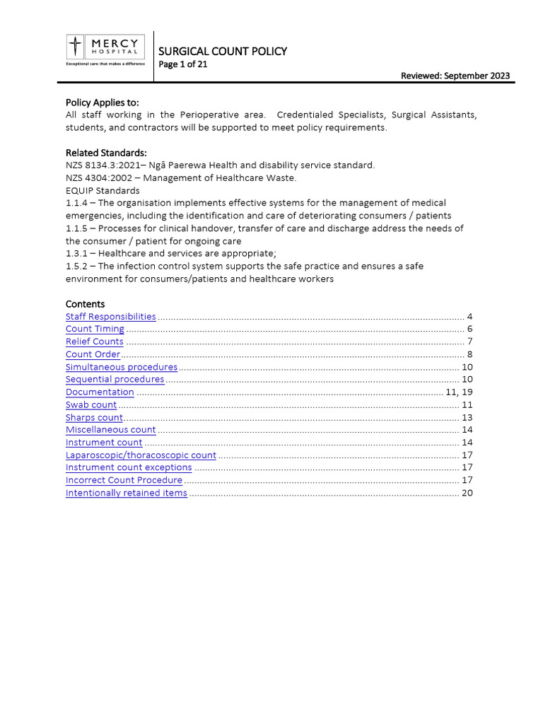 Surgical Count Policy | Download Free PDF | Surgery | Surgical Suture