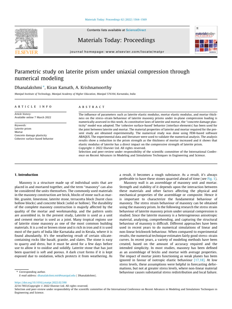 Parametric Study On Latr Prism Under Uniaxial Comp Through Numerical Modeling | PDF | Strength ...