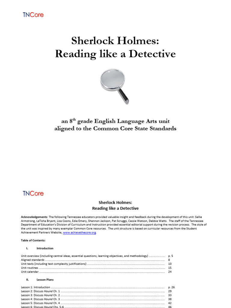 Sherlock Holmes ELA Unit for 8th Grade | PDF | Detective Fiction | Reading Comprehension