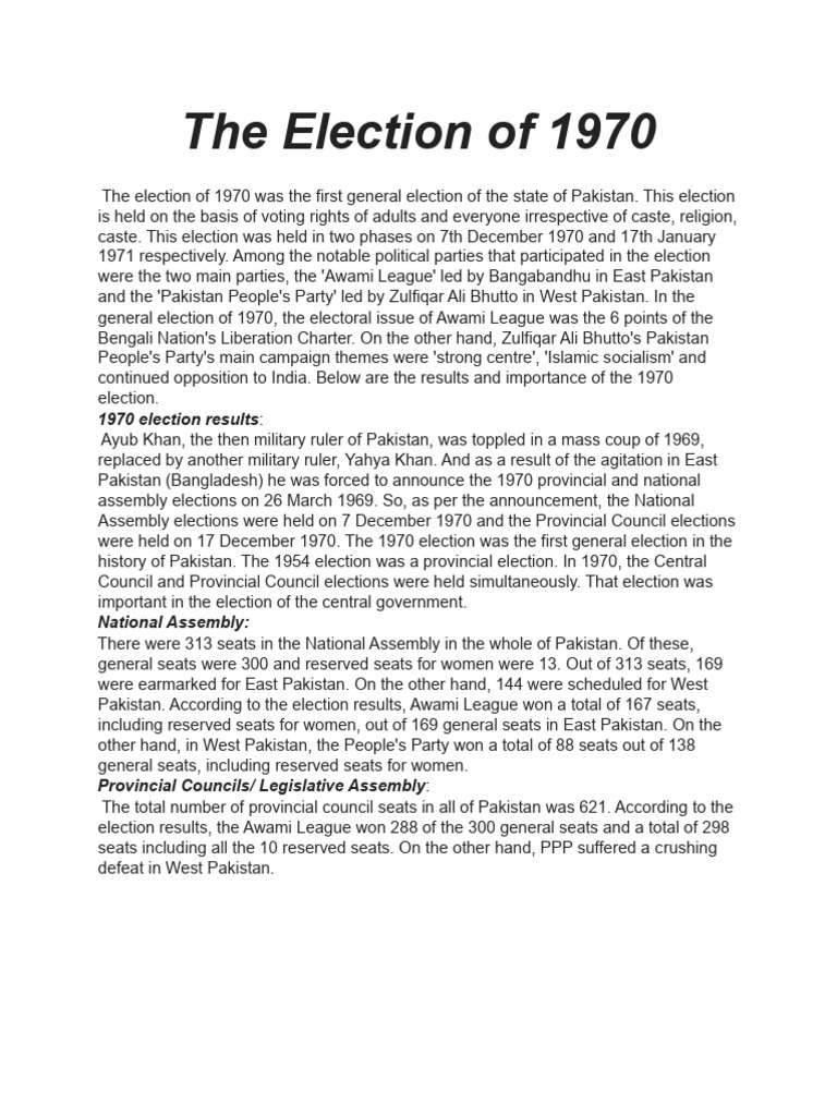 Election of 1970 F | PDF | Pakistan | Politics Of Pakistan