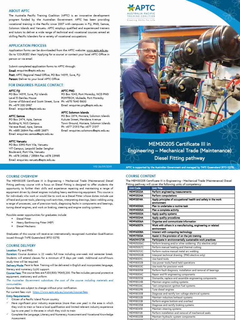 Diesel Fitting Course Overview APTC | PDF | Machinist | Engines