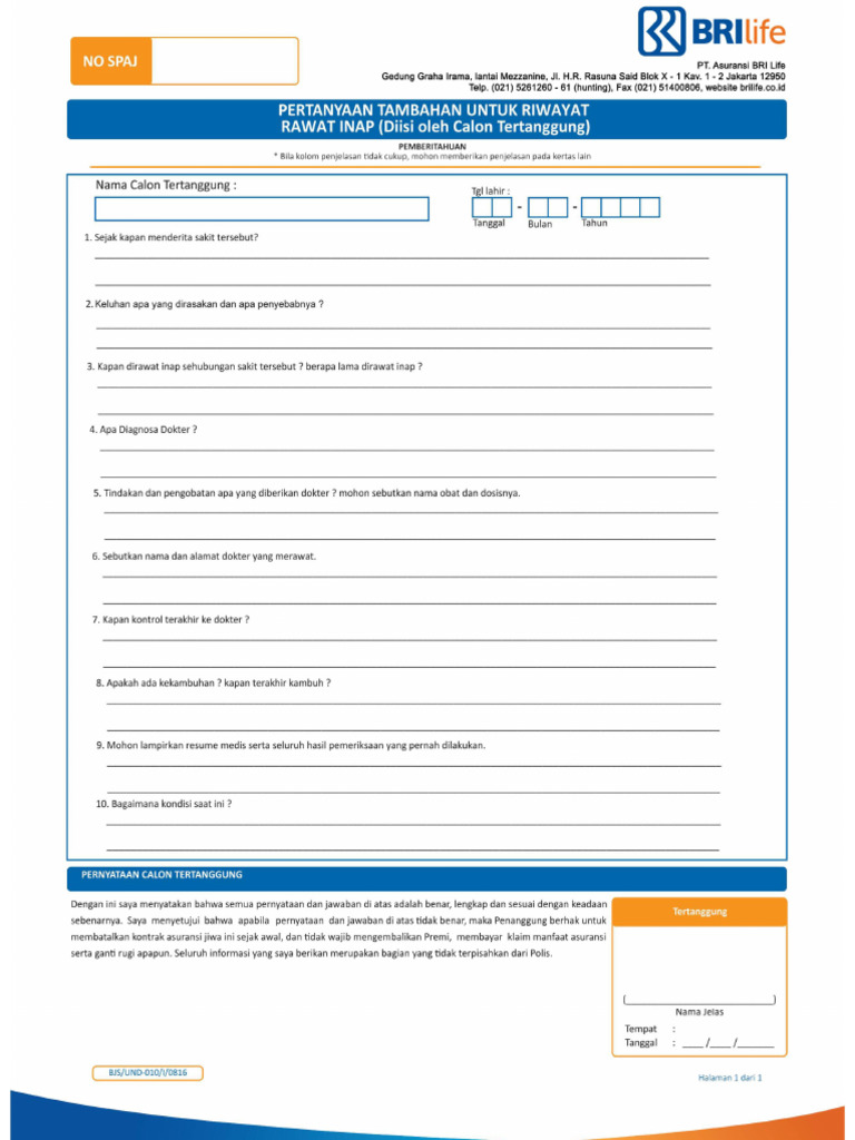 Form Tambahan Riwayat Rawat Inap | PDF