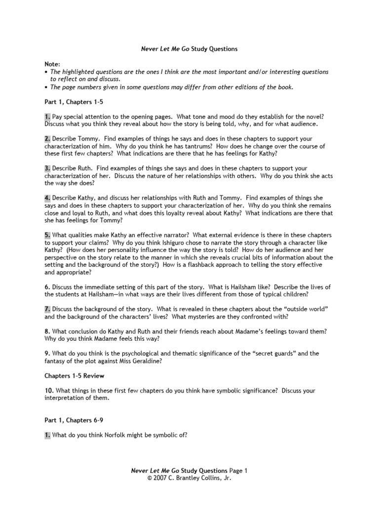 Never Let Me Go Study Questions | PDF
