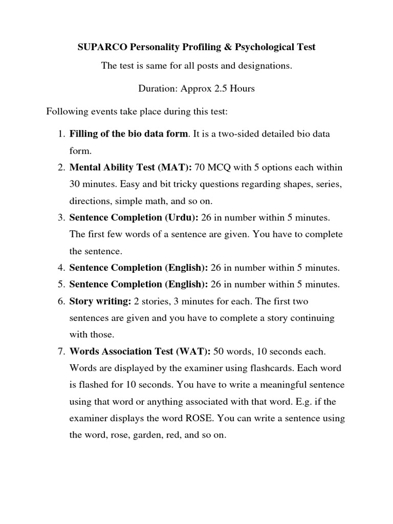 SUPARCO Psychological Test Guide | PDF | Foreign Language Studies