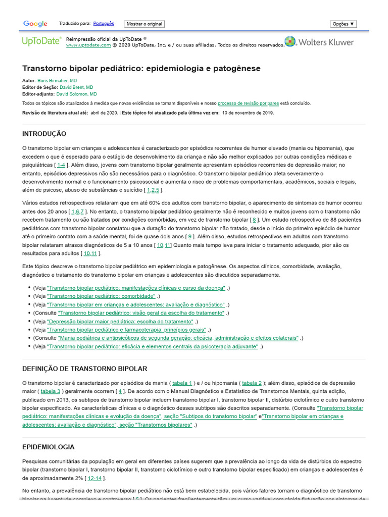 Transtorno Bipolar Pediátrico Epidemiologia e Patogênese | PDF ...