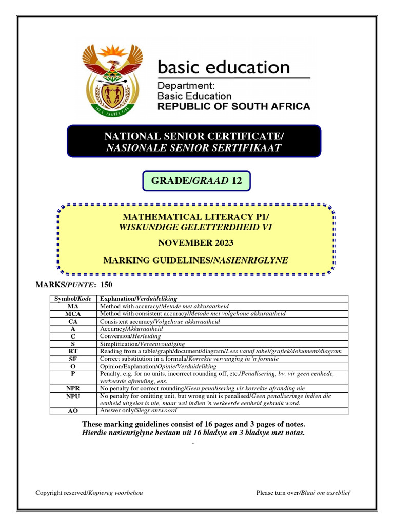 Mathematical Literacy P1 Nov 2023 MG Afr & Eng | PDF