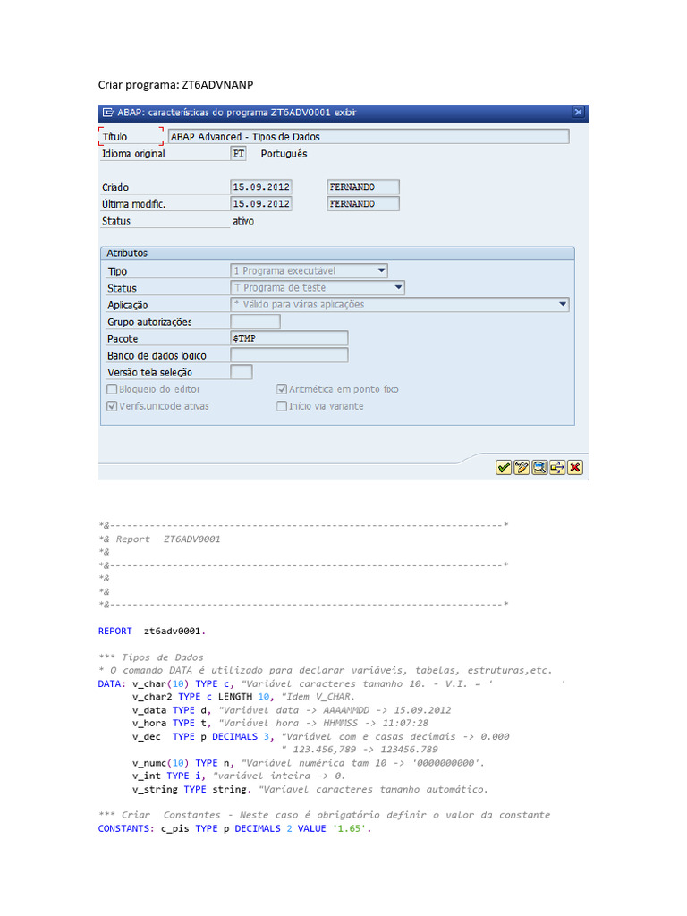 ABAP Advanced Aula 01 | PDF | Tipo de dados | Dados de computador