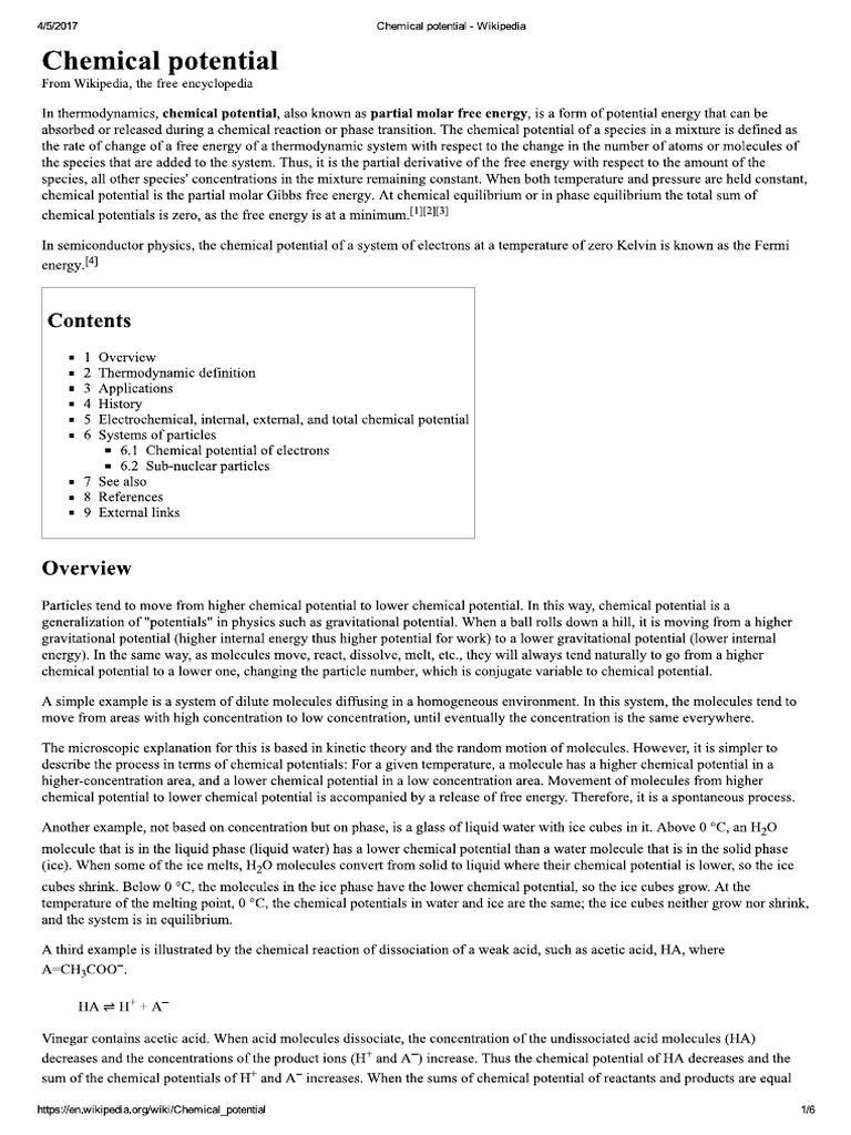 Chemical Potential | PDF