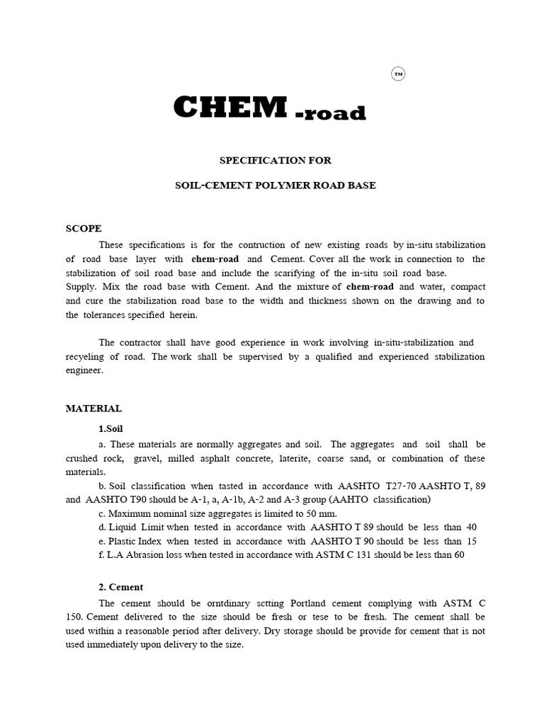 CHEMROAD - EN-Specification | PDF | Dust | Road Surface