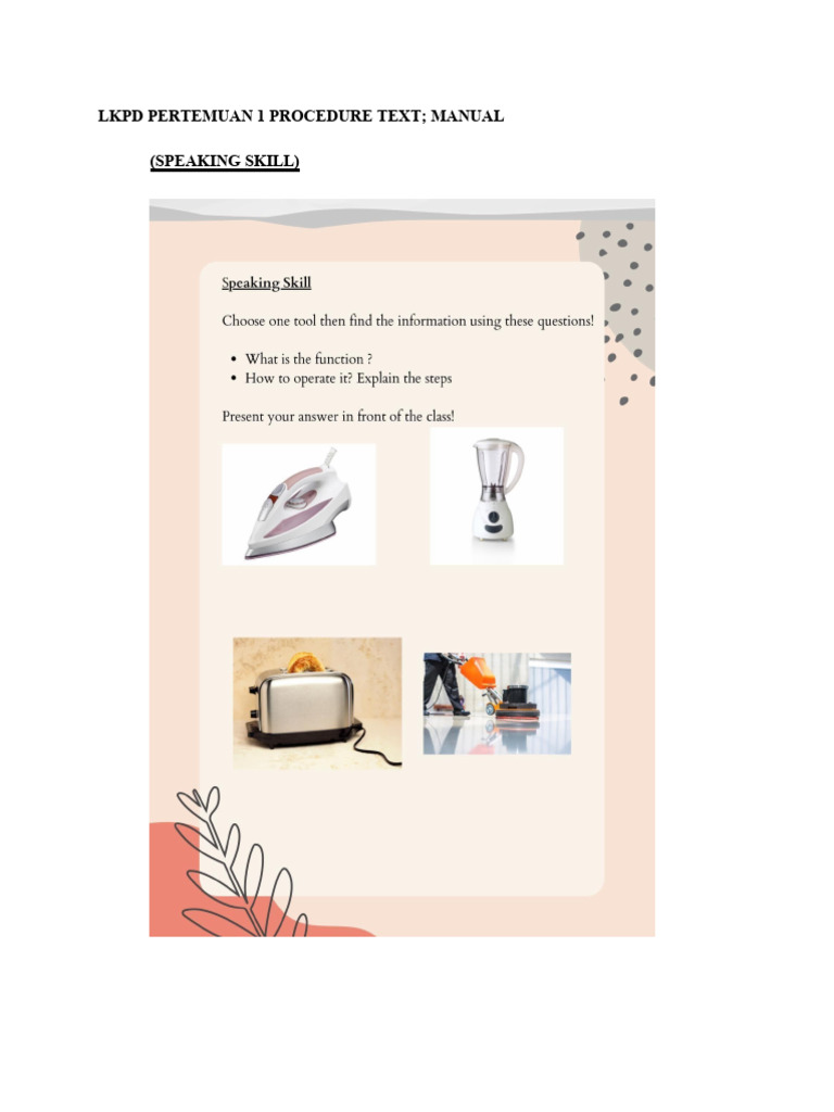 LKPD Procedure Text | PDF | Camera | Vacuum Cleaner