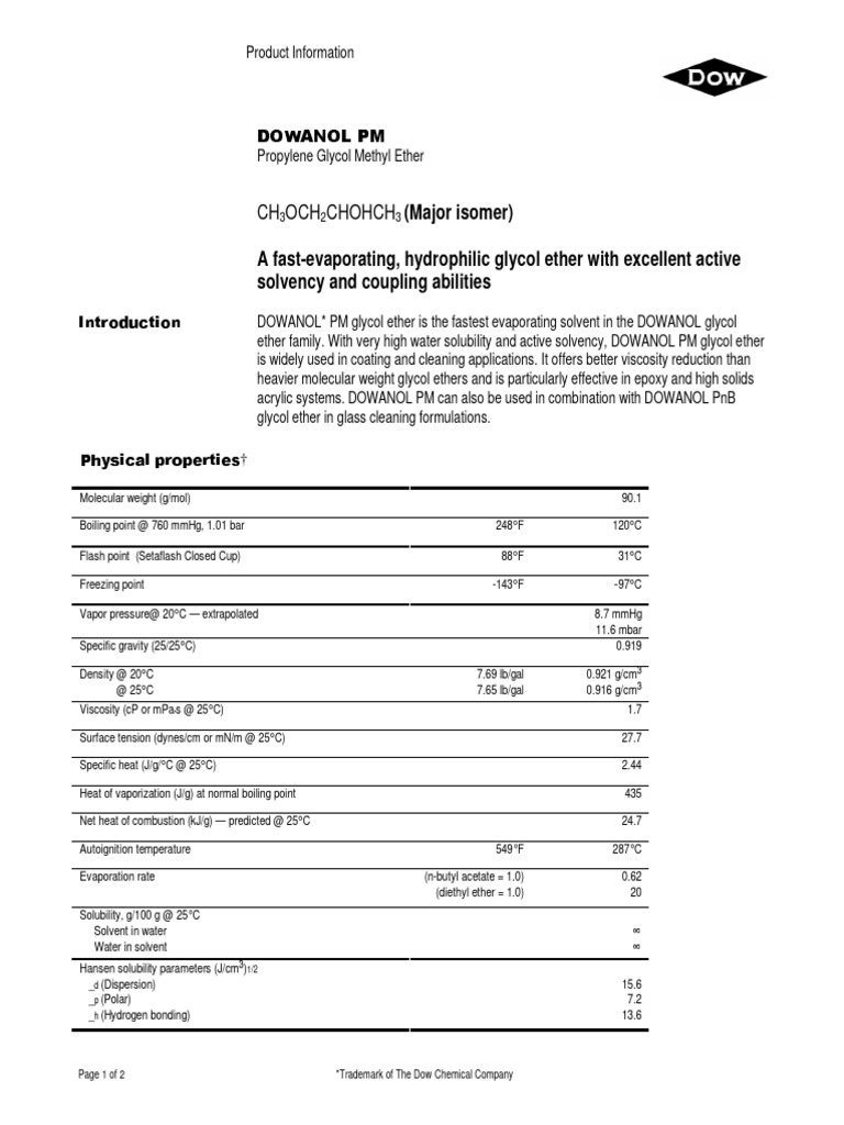 110 00617 01 Dowanol PM | PDF | Solvent | Physical Chemistry