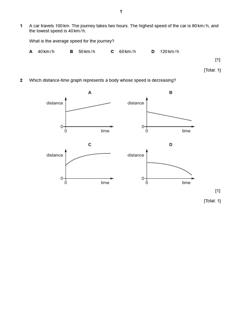 Physics Speed and Motion Quiz | PDF | Speed | Acceleration