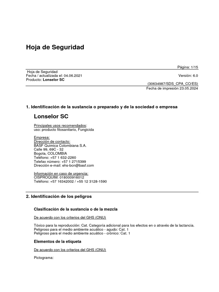 Lonselor+SC 30634987 SDS CPA CO Es 6-0 | PDF | Toxicidad | Solvente
