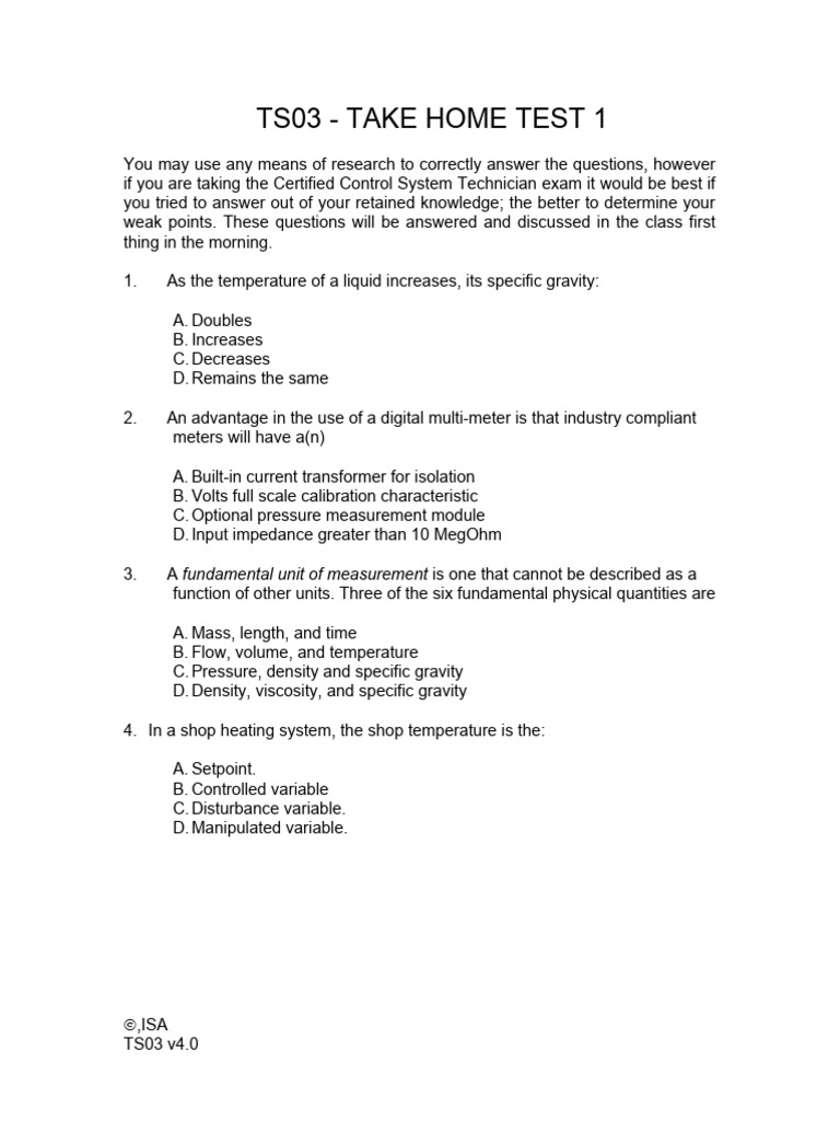 Take Home Test 1 V4.0 | PDF | Flow Measurement | Pressure Measurement