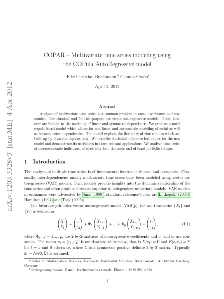 Copula Ar Model | PDF | Vector Autoregression | Time Series