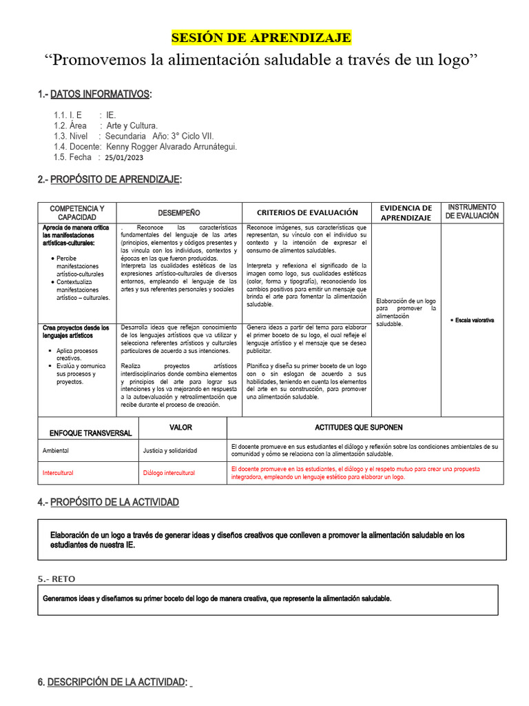 Modelo 002 Sesion | PDF | Evaluación | Aprendizaje