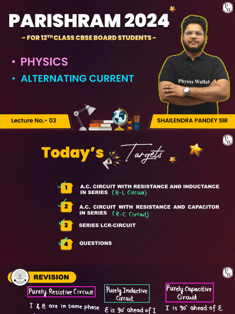 Alternating Current 03: Class Notes - Parishram 2024 | PDF