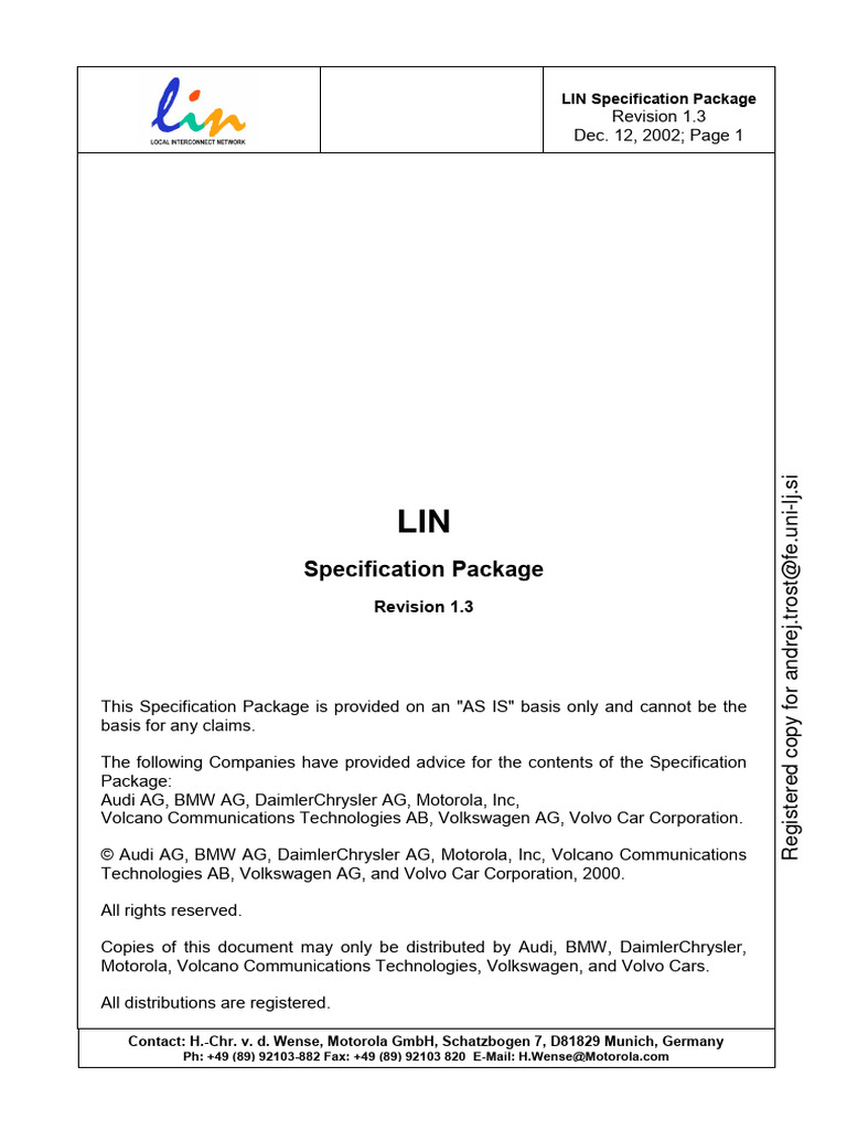 LIN Spec 1 3 | PDF | Computer Engineering | Data Transmission