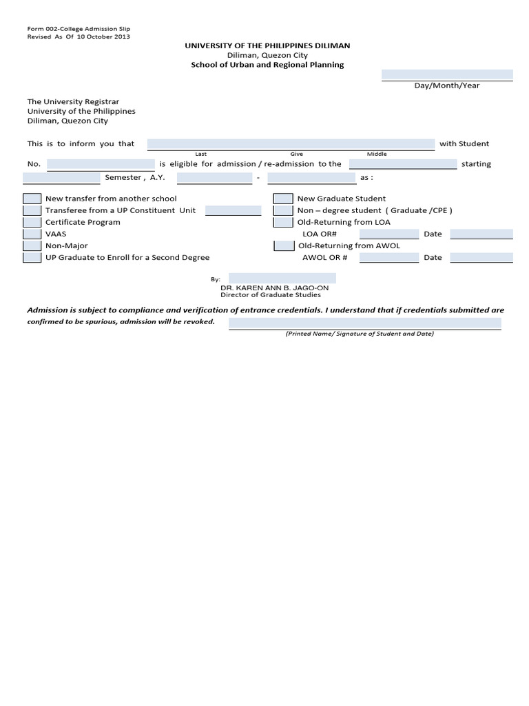College Admission Slip Form | PDF