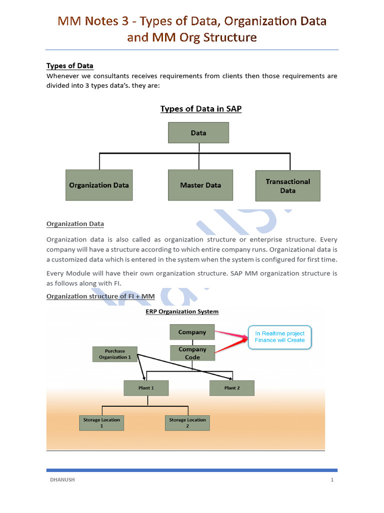 Notes 3 - Types of Data, Organization Data and MM Org Structure | PDF ...