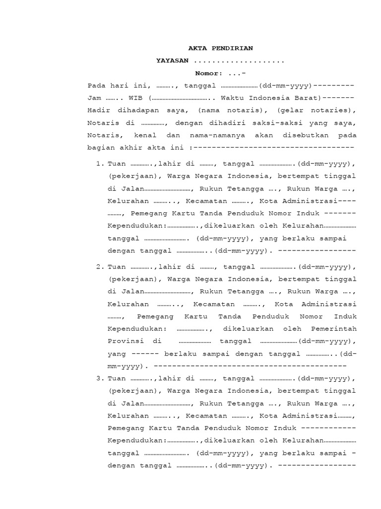 Akta Pendirian Yayasan Indonesia | PDF