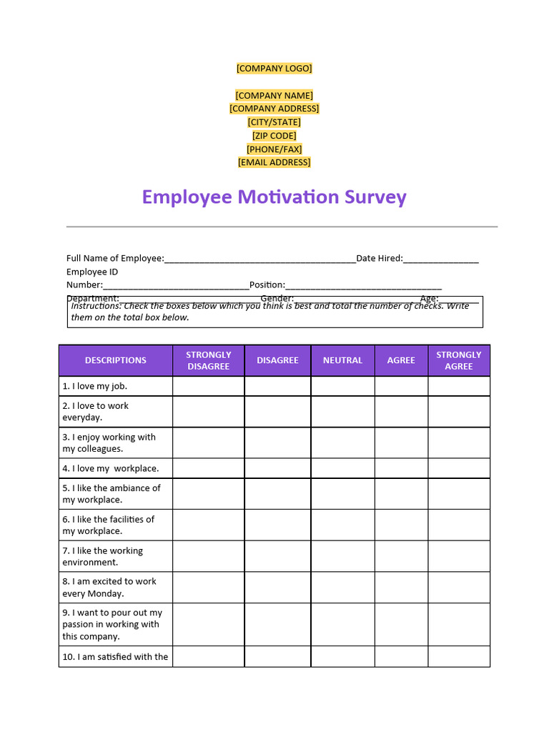 Employee Motivation Survey Template | PDF | Social Psychology ...