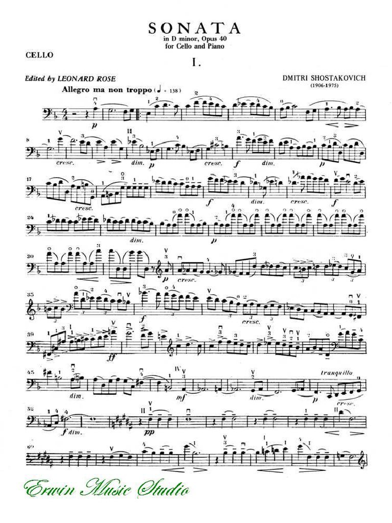 Cello part - Cello sonata, Op.40 (Shostakovich) | PDF