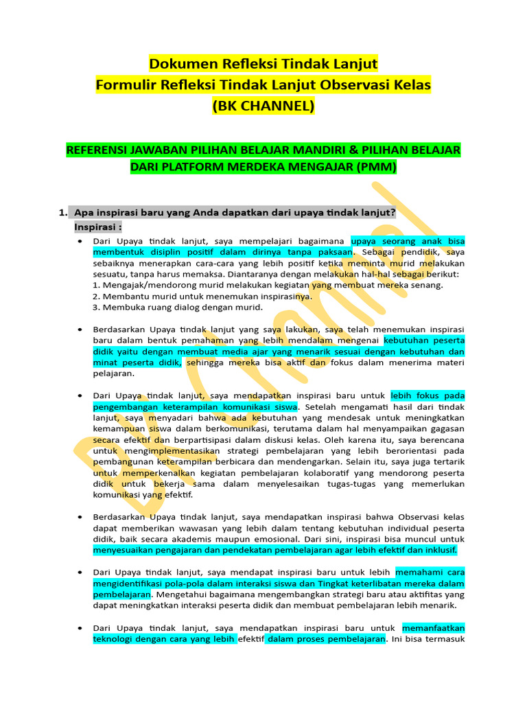 Rev Refleksi Tindak Lanjut Observasi Kelas (BK CHANNEL) | PDF