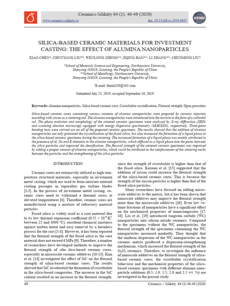 Silica-Based Ceramic Materials For Investment | PDF | Sintering | Ceramics