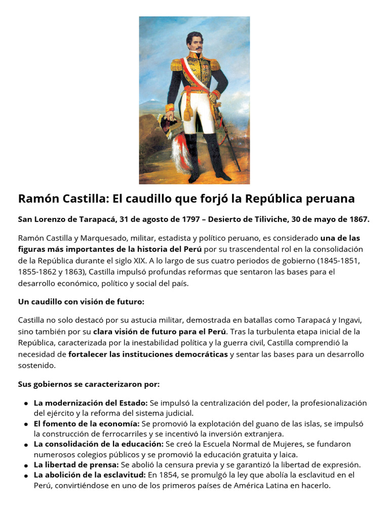 Ramón Castilla El Caudillo Que Forjó La República Peruana | PDF | Perú ...