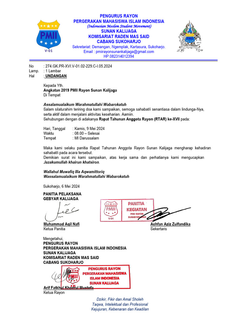 Undangan Rapat Tahunan PMII 2024 | PDF