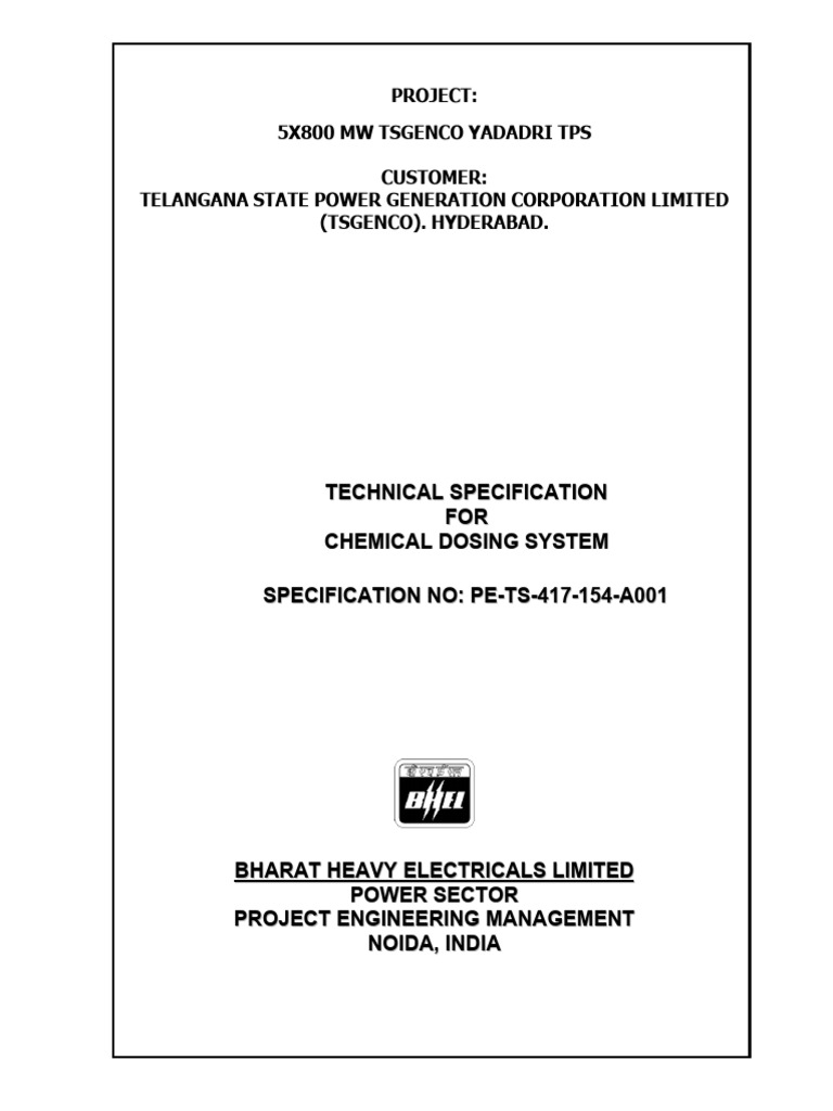 Chemical Dosing System Specs for TSGENCO | PDF | Specification ...