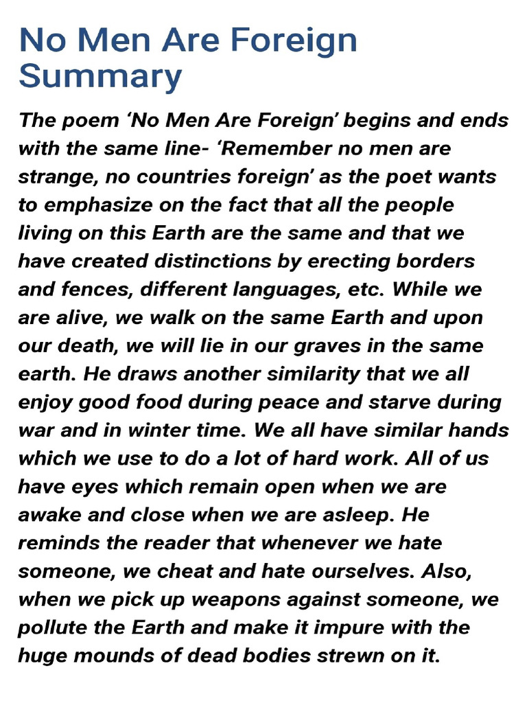 Class 9 Chapter - No Men Are Foreign | PDF