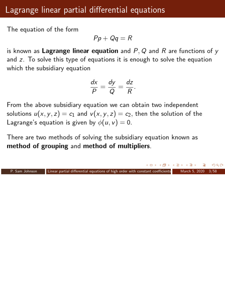 Lagrange PDE Solutions Guide | PDF | Equations | Differential Equations