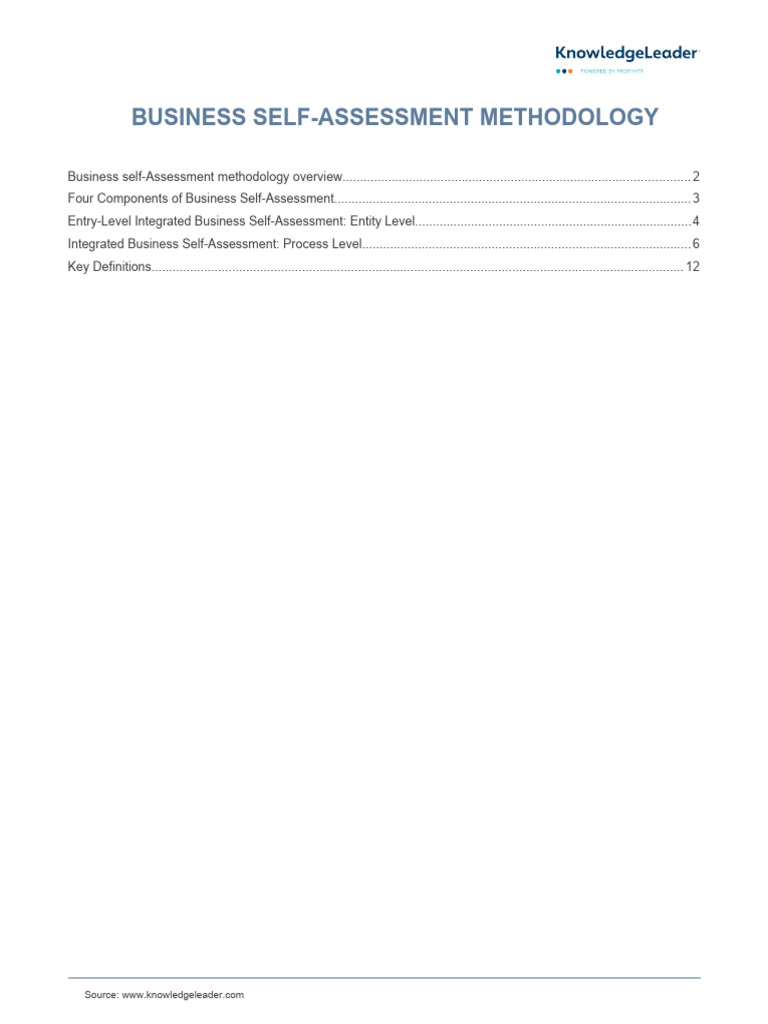Business Self Assessment Methodology - 0 | PDF | Risk | Strategic ...