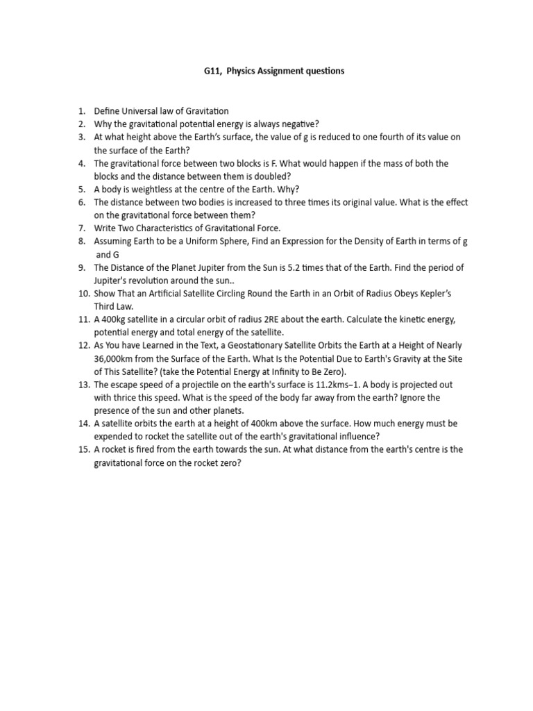 G11 Physics Assignment Questions | PDF
