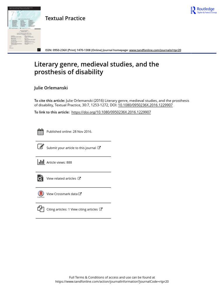 Literary Genre Medieval Studies and The Prosthesis of Disability | PDF ...