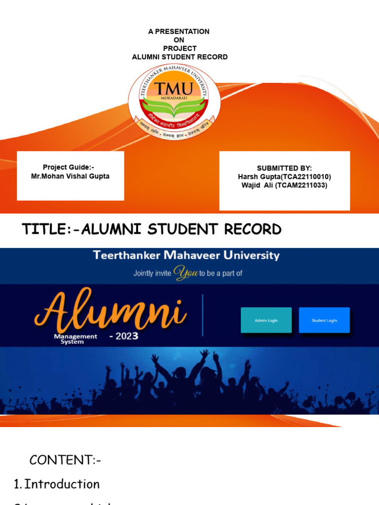 A Presentation ON Project Alumni Student Record | PDF | Art | Computers