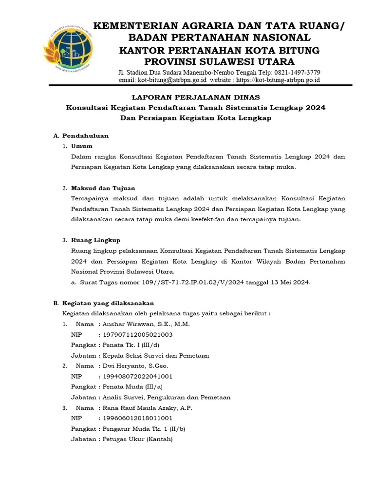 Contoh Laporan Perjalanan Dinas | PDF