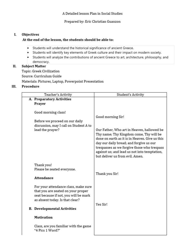 A Detailed Lesson Plan in Social Studies With Quiz | PDF | Ancient ...