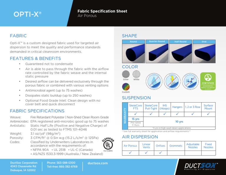DuctSox Opti X Fabric Sheet | PDF | Textiles | Materials