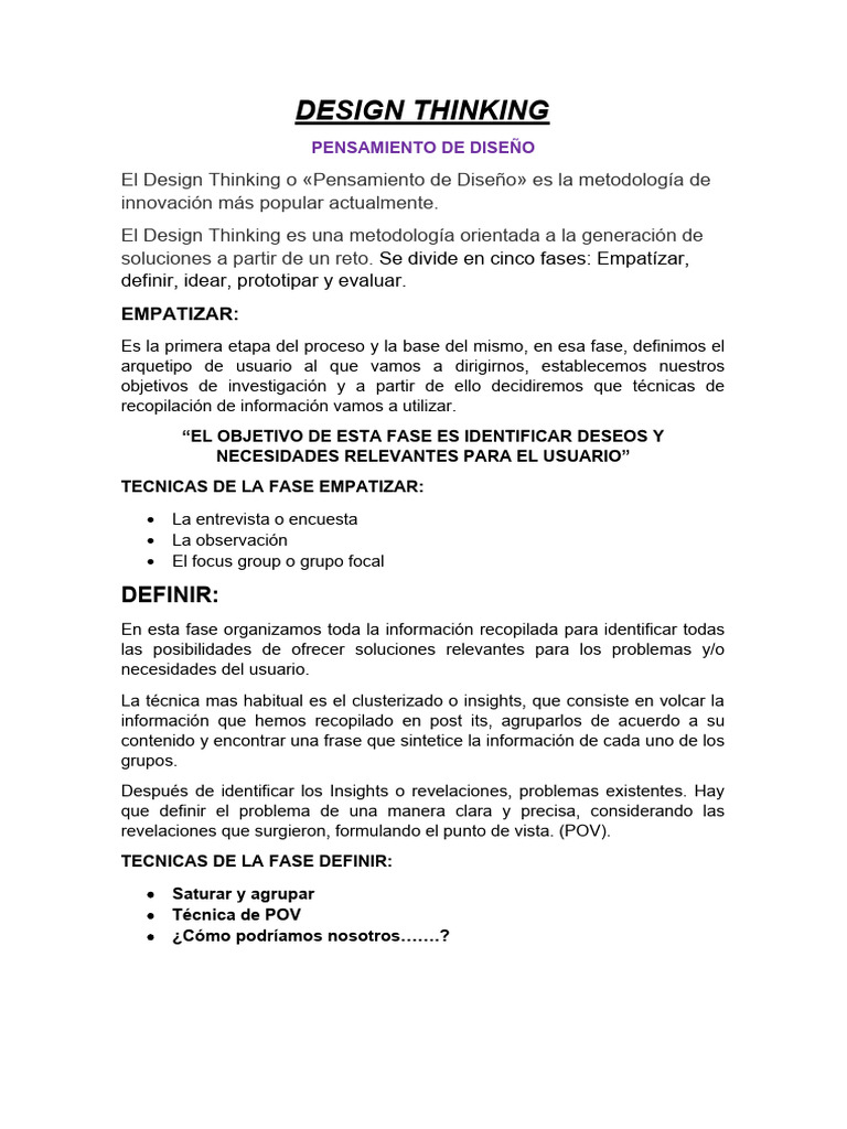 Fases y Técnicas del Design Thinking | PDF | El pensamiento de diseño ...