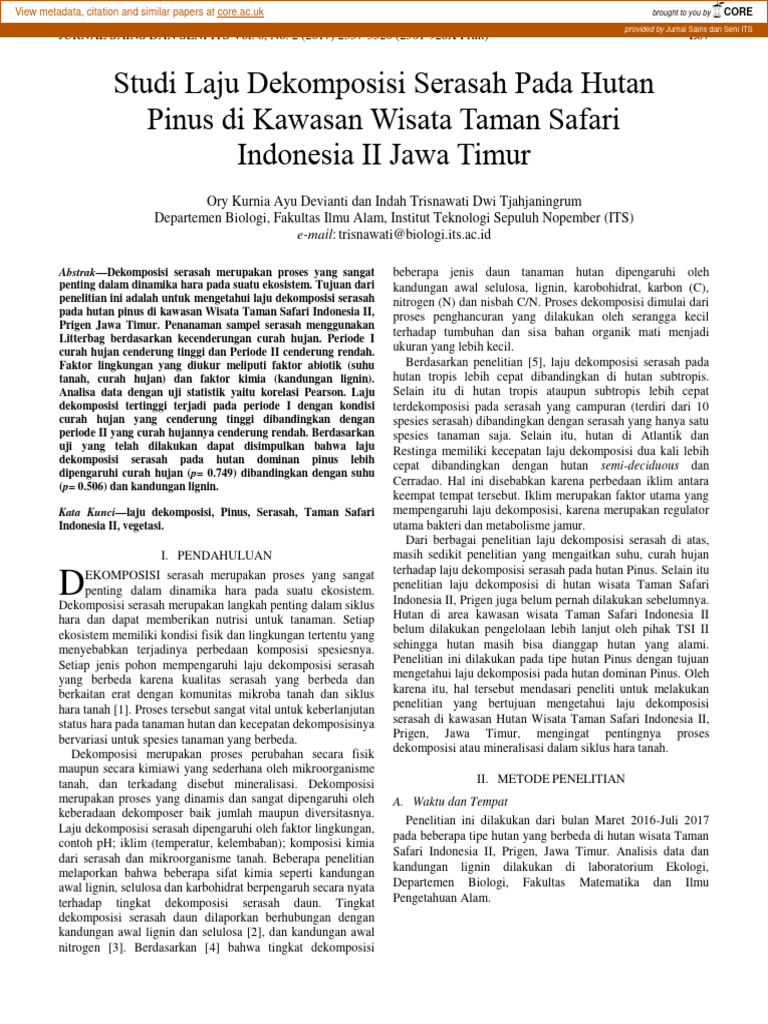 Studi Laju Dekomposisi Serasah Pada Hutan Pinus Di Kawasan Wisata Taman ...