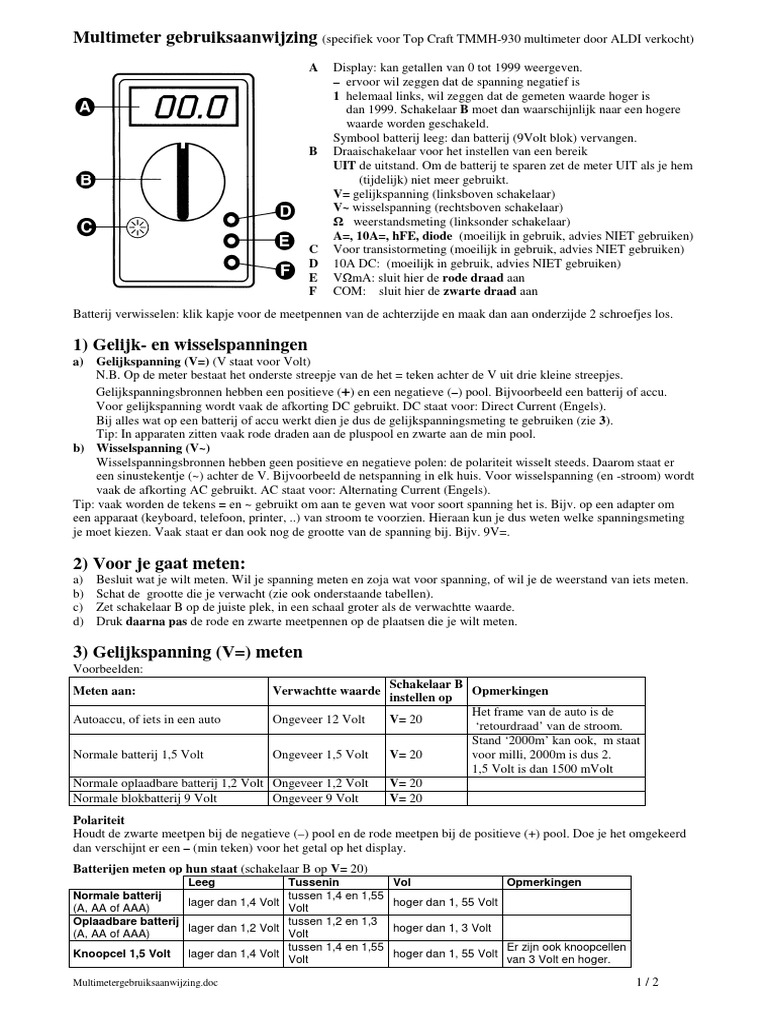 Multimeter Gebruikershandleiding-Com | PDF