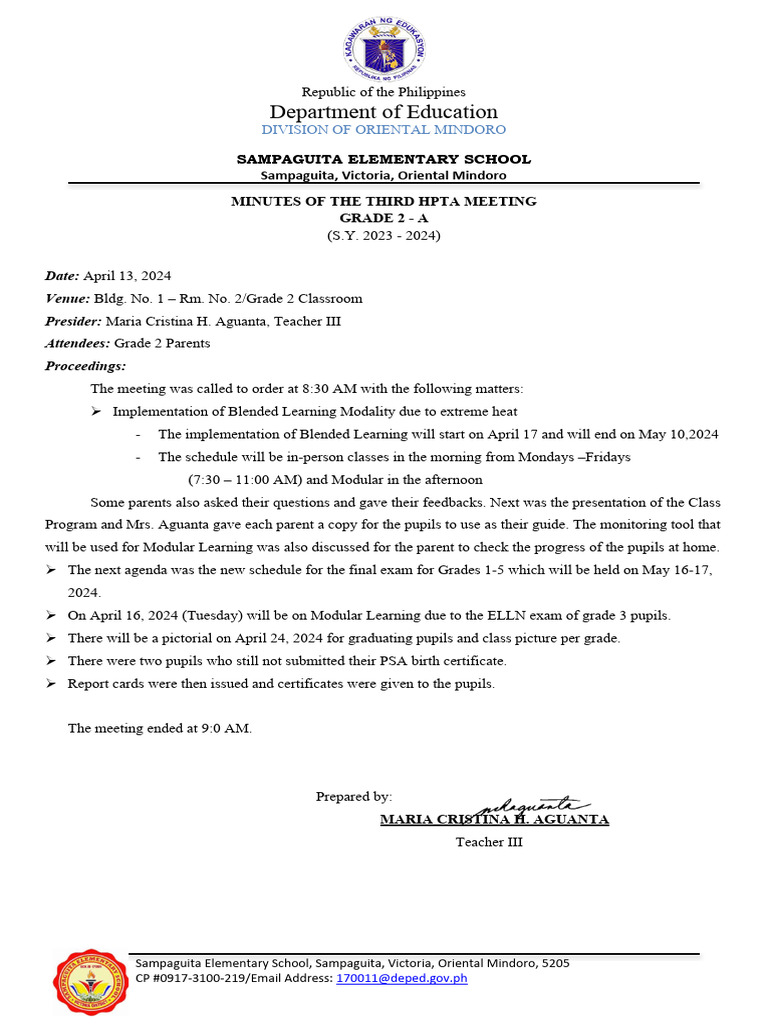 Minutes-And-Attendance-Of-The-Meeting 2024 | PDF | Behavior ...