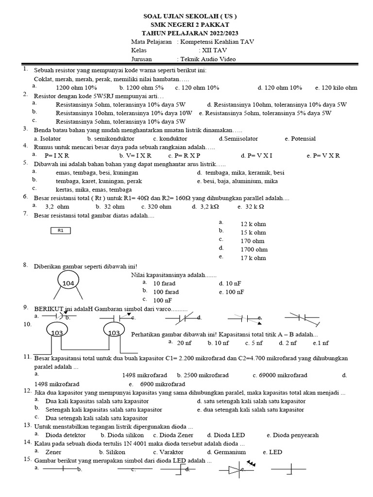 Soal Kompetensi Keahlian Tav | PDF | Sains & Matematika
