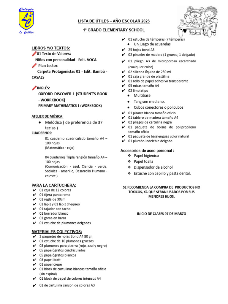 School Supplies 1st Grade | PDF | Materiales de Conservación y ...