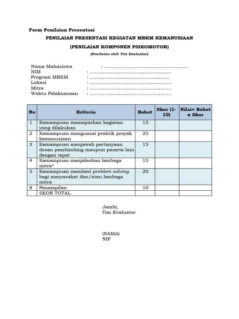 Form Penilaian Presentasi | PDF