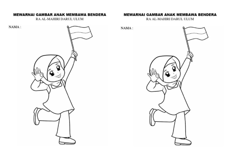 Mewarnai Gambar Anak Membawa Bendera | PDF