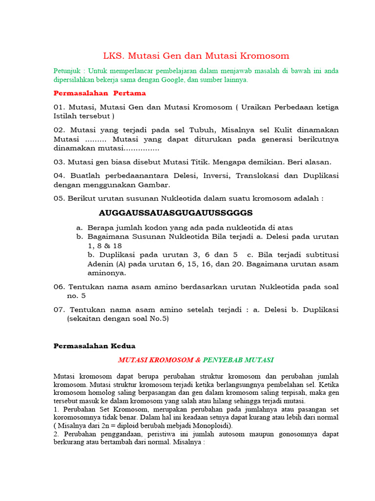 Gen & Kromosom Mutasi LKS | PDF